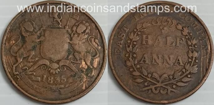 Half Anna 1835 Copper - Indian Coins and Stamps