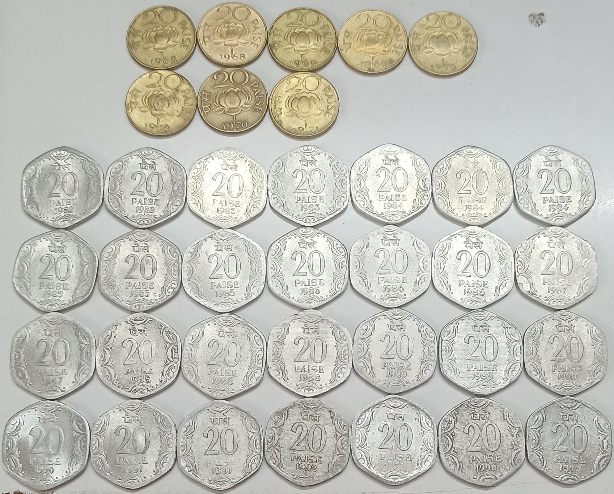 20 Paise Mint-wise Complete Set Aluminium Bronze & Aluminium (36 Coins ...