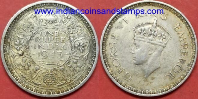 One Rupee 1943 Mumbai Half Silver - Indian Coins and Stamps